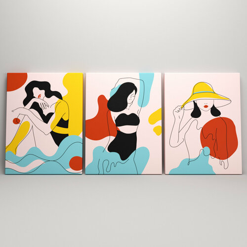 Набор интерьерных постеров (картин) "Силуэты девушки №4" на холсте с подрамником, размер 45х60 см, 3 шт.