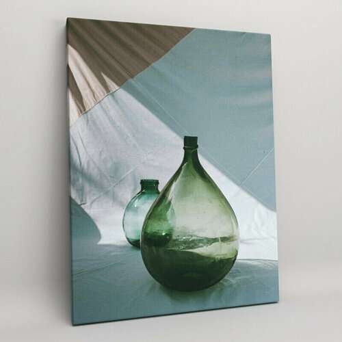 Картина на холсте (интерьерный постер) "Натюрморт - бутыль и ваза", с деревянным подрамником, размер 22x30 см