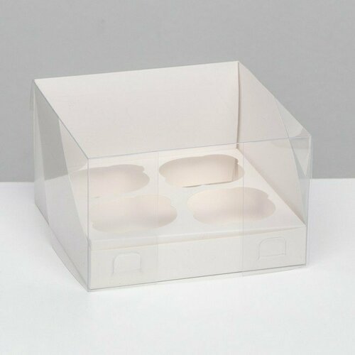 Кондитерская складная коробка для 4 капкейков, белая 16 х 16 х 14 см (комплект из 13 шт)