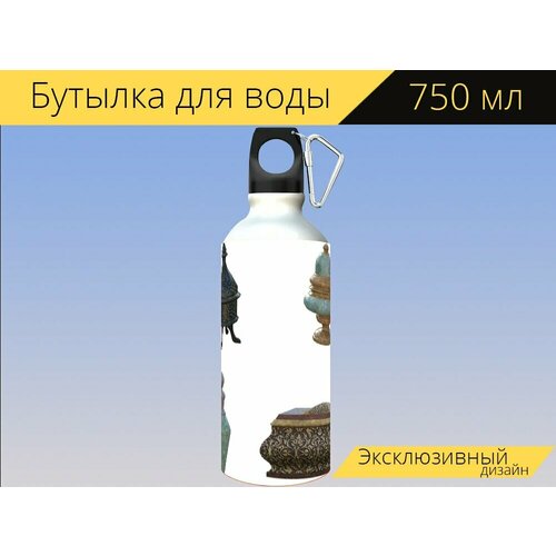 Бутылка фляга для воды "Контейнеры, вазы, коробка" 750 мл. с карабином и принтом