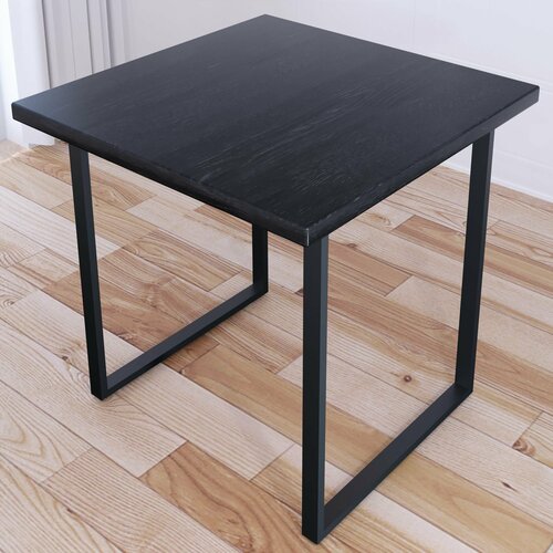 Стол кухонный Loft с квадратной столешницей цвета черного оникса из массива сосны 40 мм и черными металлическими ножками, 60х60х75 см