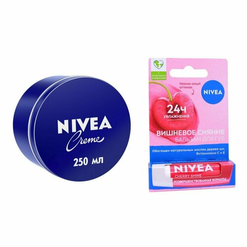 Крем Nivea для кожи, 250 мл и Бальзам для губ Вишневое сияние, 4.8 г