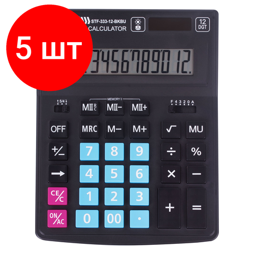 Комплект 5 шт, Калькулятор настольный STAFF PLUS STF-333-BKBU ( 200x154 мм) 12 разрядов, черно-синий, 250461