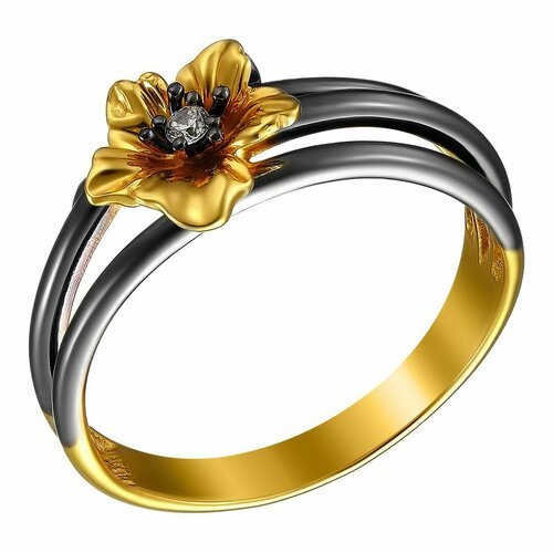 Перстень UVI Ювелирочка Серебряное кольцо с Фианитом, серебро, 925 проба, родирование, фианит, размер 18, золотой, серебряный