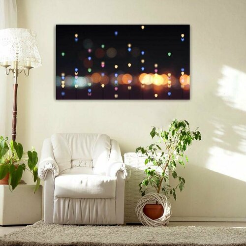 Картина на холсте 60x110 LinxOne "Фото, макро, ночь, огни" интерьерная для дома / на стену / на кухню / с подрамником