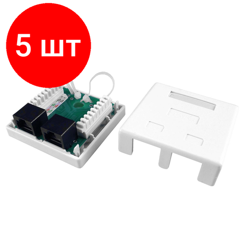 Комплект 5 штук, Розетка Hyperline SB1-2-8P8C-C6-WH RJ-45 8P8C, кат.6, двойная, внешняя