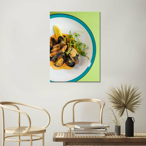 Картина/Картина на холсте для интерьера/Картина на стену/Картина для кухни/ - Мидии в тарелке 30х40