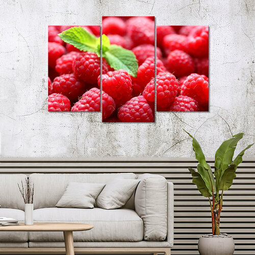 Модульная картина на холсте/ Ягоды/ Малина и мята/Berries/ Raspberries and mint 150х100