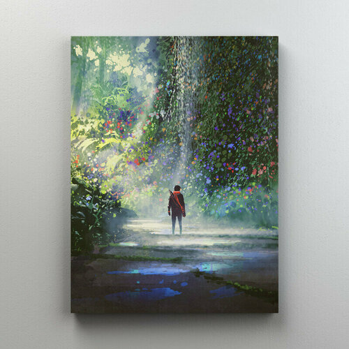 Интерьерная картина на холсте "Человек, идущий в красивом лесу" размер 45x60 см