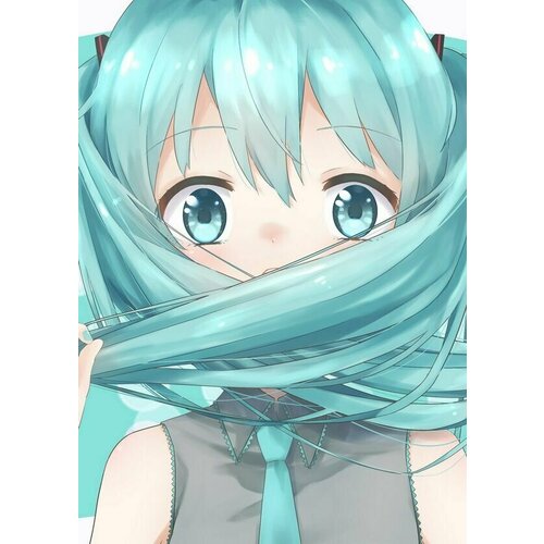 Плакат, постер на холсте Мику Хацунэ. Miku Hatsune. Размер 30 х 42 см