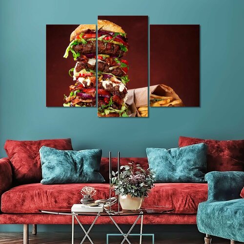 Модульная картина/Модульная картина на холсте/Модульная картина в подарок/гигантский бургер-giant burger 120х80