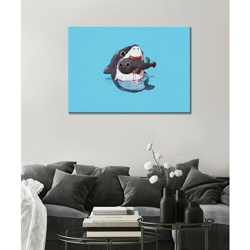Картина -Акула, акула арт, акула рисунок, милая акула, смешная акула (7) 20х30