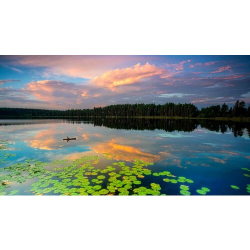 Картина на холсте 60x110 Альянс Лес "Флорида закат озеро лес" на подрамнике / интерьер/ декор