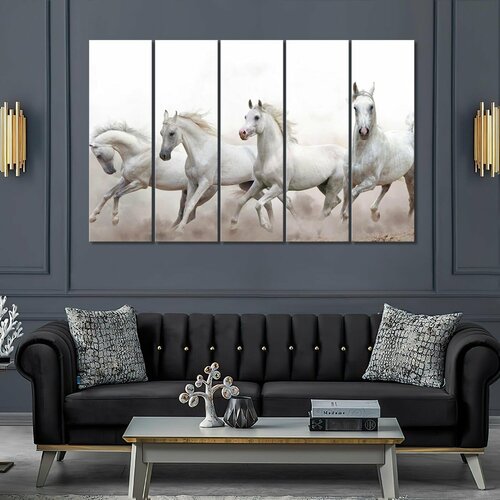Модульная картина/Модульная картина на холсте/Модульная картина в подарок/ Белые лошади/White horses 125х80