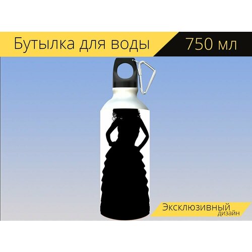 Бутылка фляга для воды "Женщина, платье, силуэт" 750 мл. с карабином и принтом