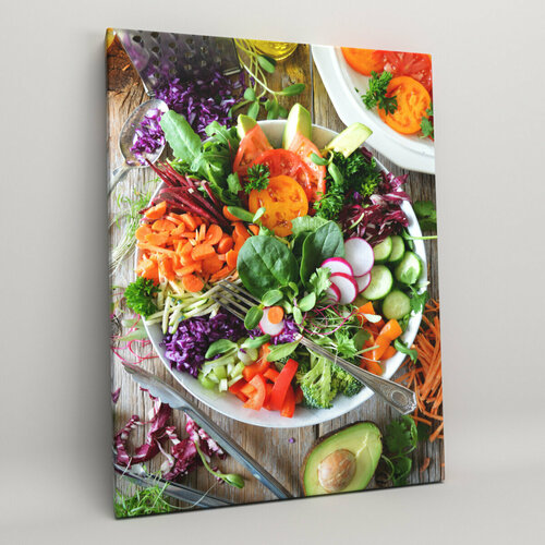 Картина на холсте (интерьерный постер) "Вегетарианский салат №2" для кухни, кафе и ресторанов, с деревянным подрамником, размер 30x40 см