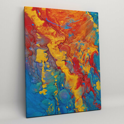 Картина на холсте (интерьерный постер) "Яркие краски на воде" абстракция, с деревянным подрамником, размер 45x60 см