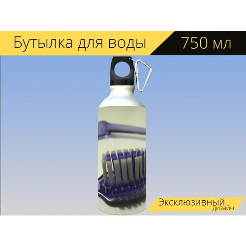 Бутылка фляга для воды "Зубные щетки, щетина, стоматологическая помощь" 750 мл. с карабином и принтом