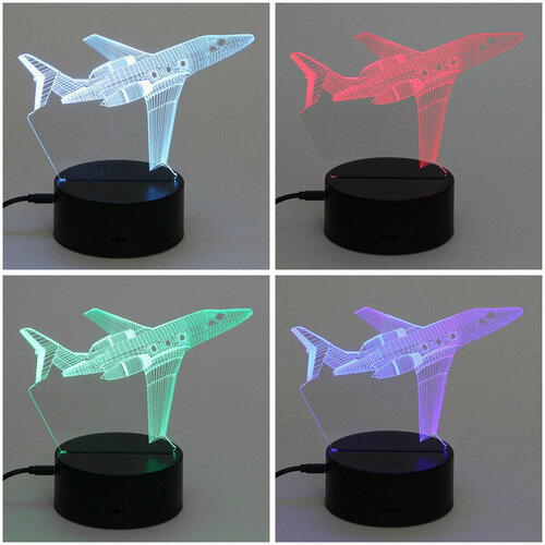 Светильник ночник «3D-Самолёт» на пластиковой подставке, с включателем USB