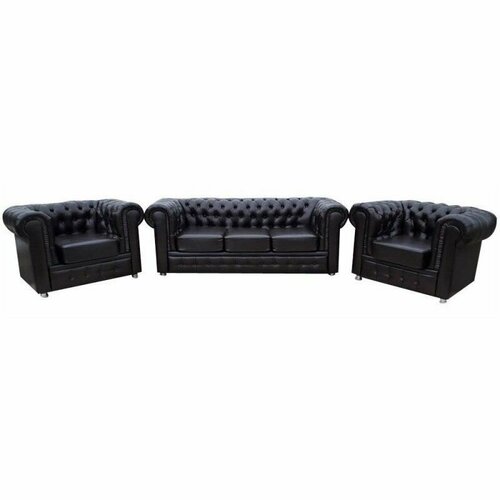 Комплект Fotodivan Честер (трехместный диван и два кресла) Черный