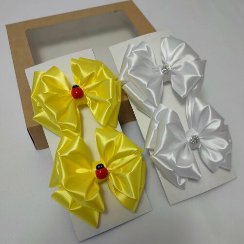 Бантики для девочек набор 2 цвета, на резиночках, жёлтый и белый
