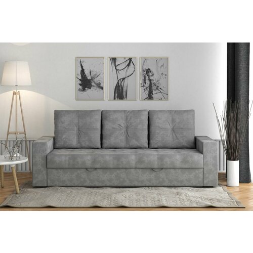 Прямой диван Остин, Вивальди 06 (серо-серый), ЛДСП/ППУ/Велюр, для гостиной, спальни, 2200х900х750 (1900х1400х420), 21 ВЕК+