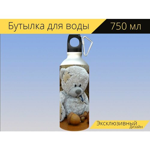 Бутылка фляга для воды "Плюшевый медведь, талисман, плюшевый талисман" 750 мл. с карабином и принтом