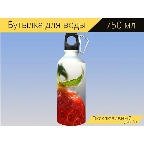 Бутылка фляга для воды "Клубника, еда, фрукты" 750 мл. с карабином и принтом
