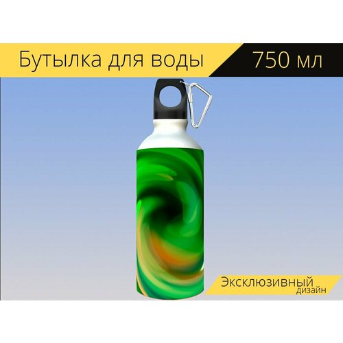 Бутылка фляга для воды "Аннотация, зеленый, дизайн" 750 мл. с карабином и принтом