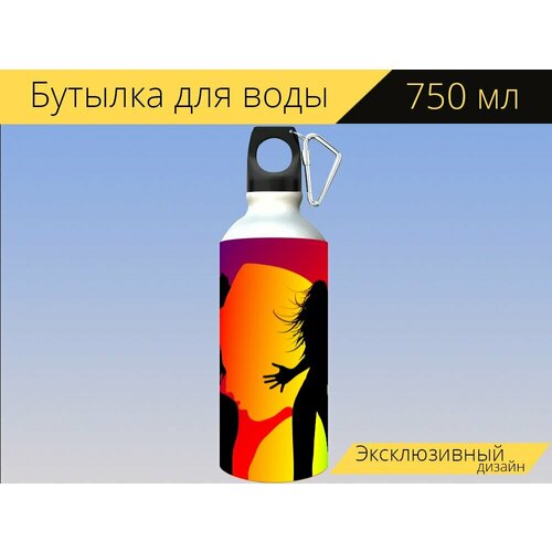 Бутылка фляга для воды "Дискотека, танцевать, певица" 750 мл. с карабином и принтом
