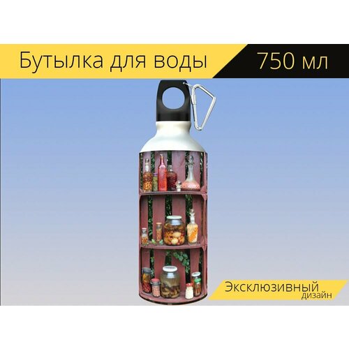 Бутылка фляга для воды "Специи и пряности, банки, кабинет" 750 мл. с карабином и принтом