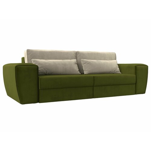 Прямой диван-кровать Лига-008, Микровельвет зеленый, все подушки бежевые