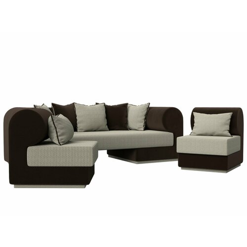 Набор Кипр-3 (диван, 2 кресла), Рогожка Корфу 02 и Микровельвет коричневый