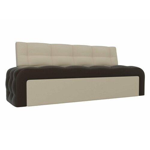 Кухонный прямой диван-кровать Люксор, Экокожа коричневая и бежевая