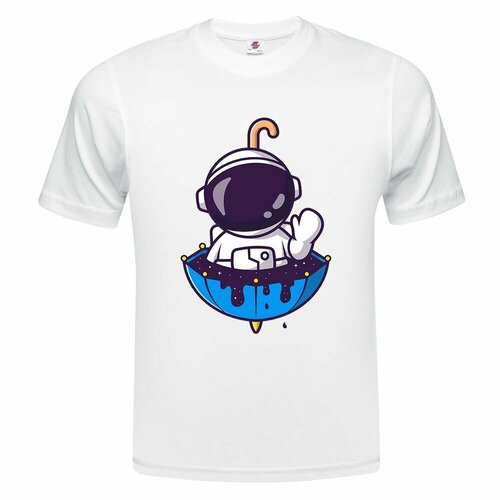 Футболка  Детская футболка ONEQ 140 (10-11) размер с принтом Космонавт, белая, размер 10-11, белый