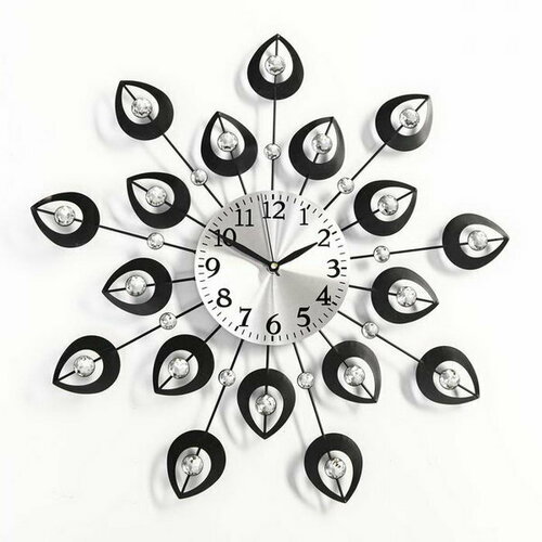 Часы настенные, серия: Ажур, "Чёрные лепестки", плавный ход, d-15 см, 47 x 47 см