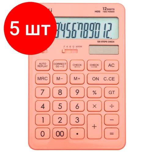 Комплект 5 штук, Калькулятор настольный полноразмерный Deli Touch EM01541 красный 12-разр