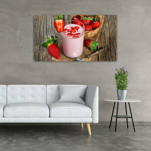 Картина на холсте 60x110 LinxOne "Стакан Strawberry завтрак" интерьерная для дома / на стену / на кухню / с подрамником