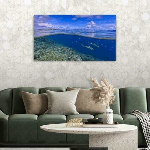 Картина на холсте 60x110 LinxOne "Виндовс 10 вода океан" интерьерная для дома / на стену / на кухню / с подрамником