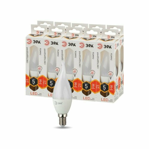 Лампочки ЭРА STD LED BXS-5W-827-E14 светодиодные (В) Е14 / E14 5 Вт свеча на ветру теплый белый свет набор 10шт