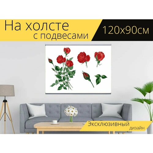 Картина на холсте "Винтаж, розы, старый" с подвесами 120х90 см. для интерьера