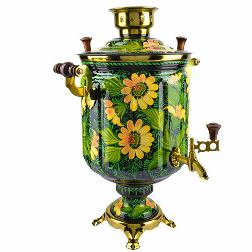 Самовар электрический 10 литров с художественной росписью «Жёлтые цветы» формы «Банка»