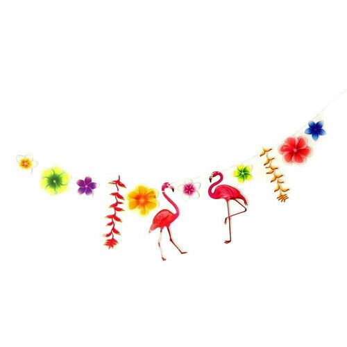 Растяжка - гирлянда "Фламинго с цветами"