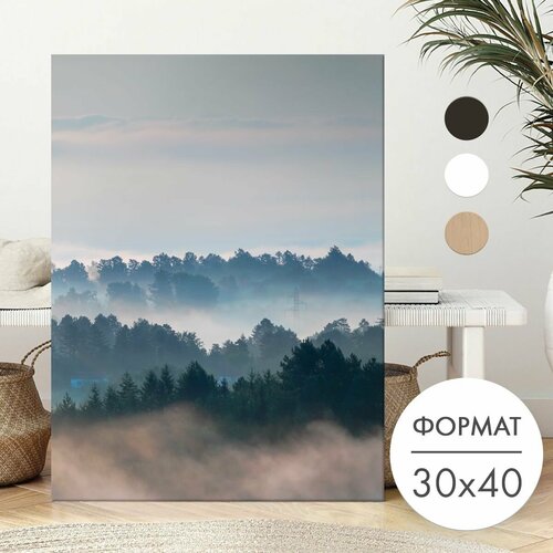 Плакат Постер 30х40 без рамки "Сканди лес в тумане" для интерьера