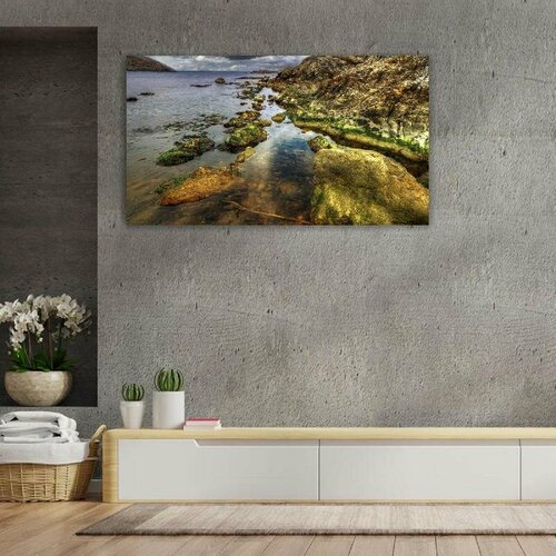 Картина на холсте 60x110 LinxOne "Море пейзаж камни берег" интерьерная для дома / на стену / на кухню / с подрамником