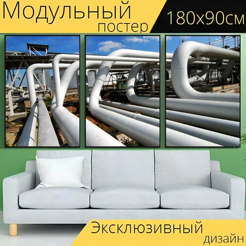 Модульный постер "Канал, нефтеперерабатывающий завод, различные диаметры" 180 x 90 см. для интерьера