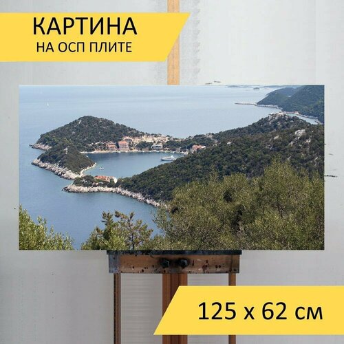 Картина на ОСП 125х62 см. "Ластово, хорватия, пейзаж" горизонтальная, для интерьера, с креплениями