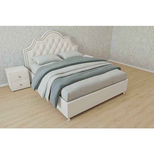 Односпальная кровать Мирабель 90x200 основание металлическое с ламелями велюр белый ножки 5 см