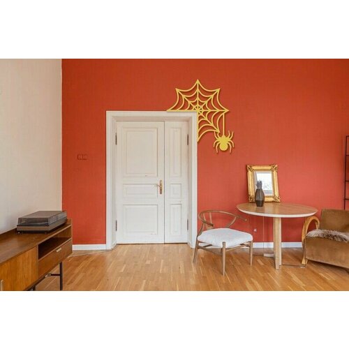 Декоративное металлическое панно, Паучья сеть, декор на дверь (матовое золото)