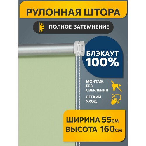 Рулонные шторы Блэкаут Плайн Весенний зеленый DECOFEST 55 см на 160 см, жалюзи на окна